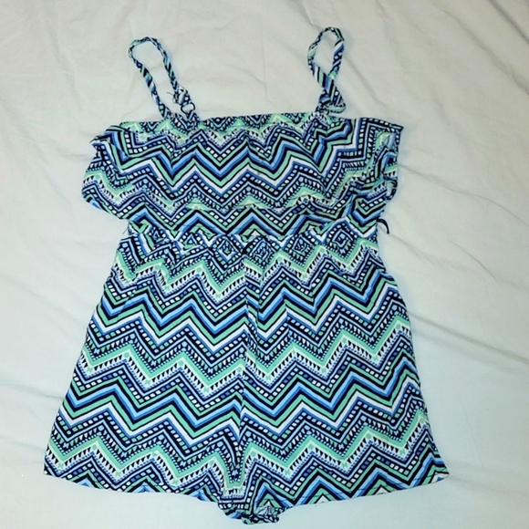 Justice | Other | Justice Girls Blue Green Zig Zagged Striped Romper ...
